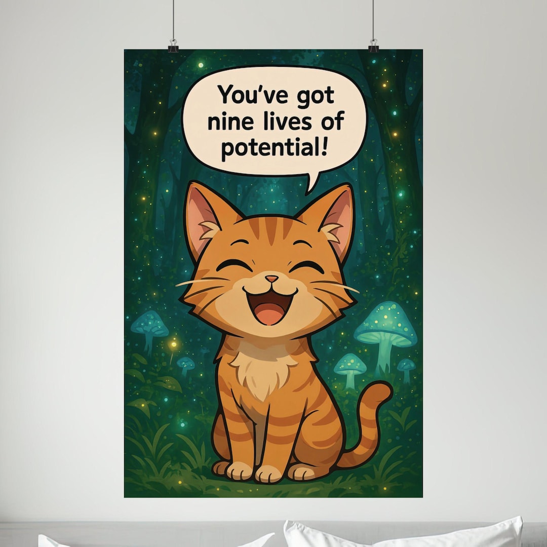 Uplifting Anime Cat Wall Poster Print, Motivational Kitten Quote Art ...