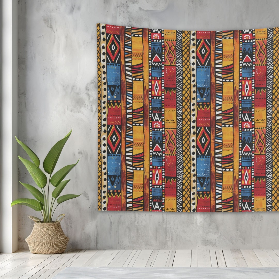 African Tribal Wall Art Tapestry - Abstract Tribal Print Hanging Wall ...