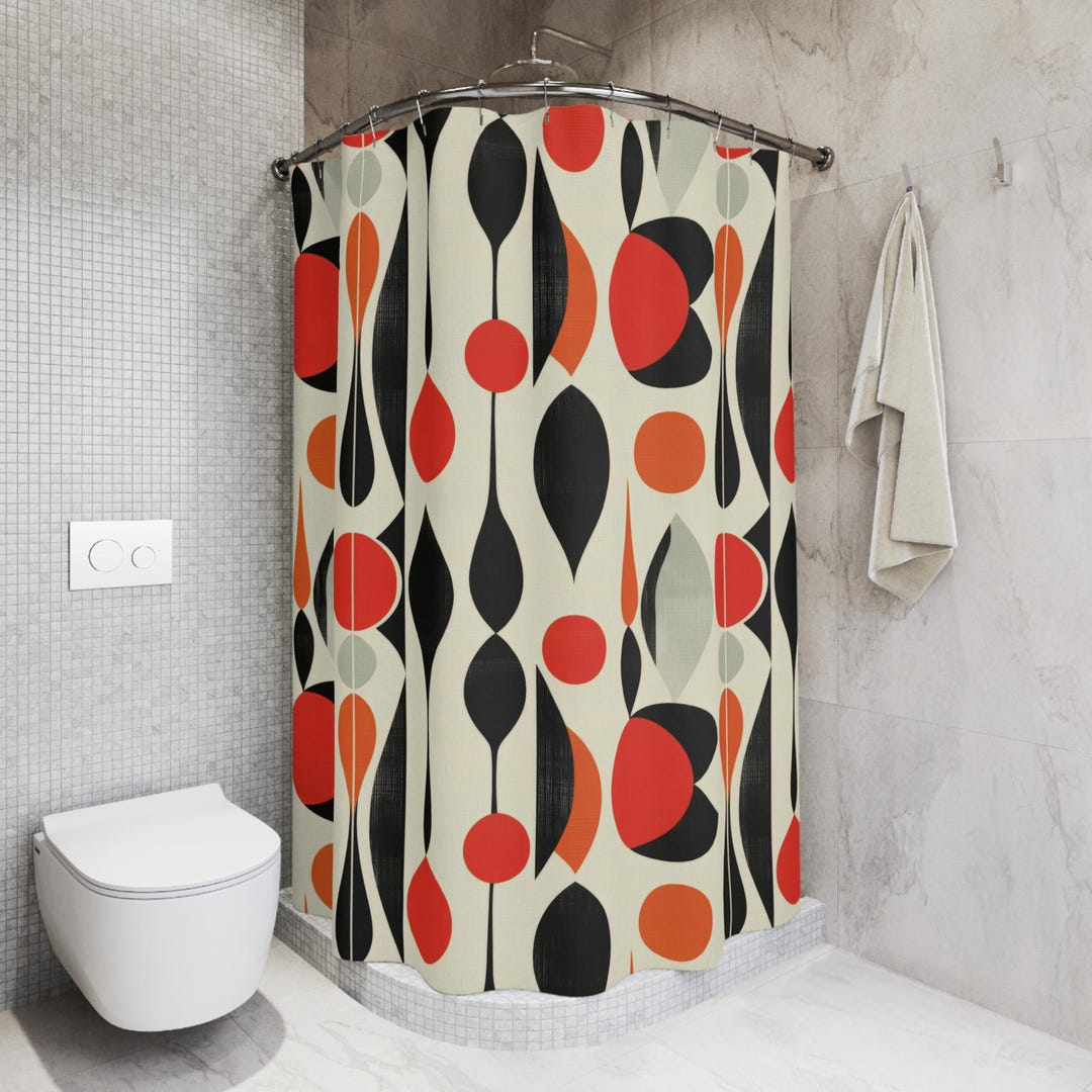 Mid-century Modern Design Shower Curtain Retro Bathroom Décor Stylish ...