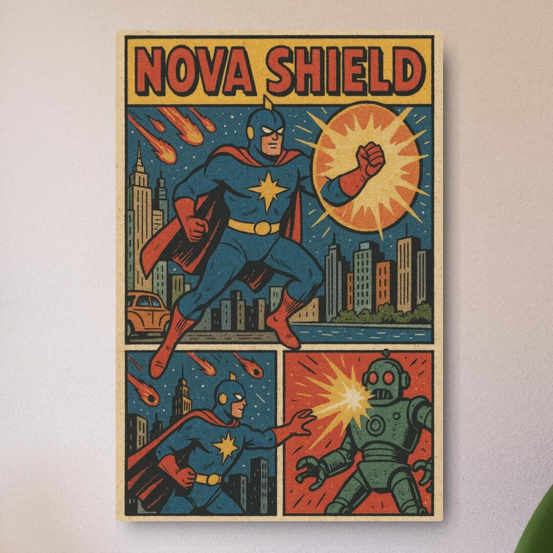 Superhero Metal Art Sign, Vintage Comic Book Wall Decor, Retro Hero ...