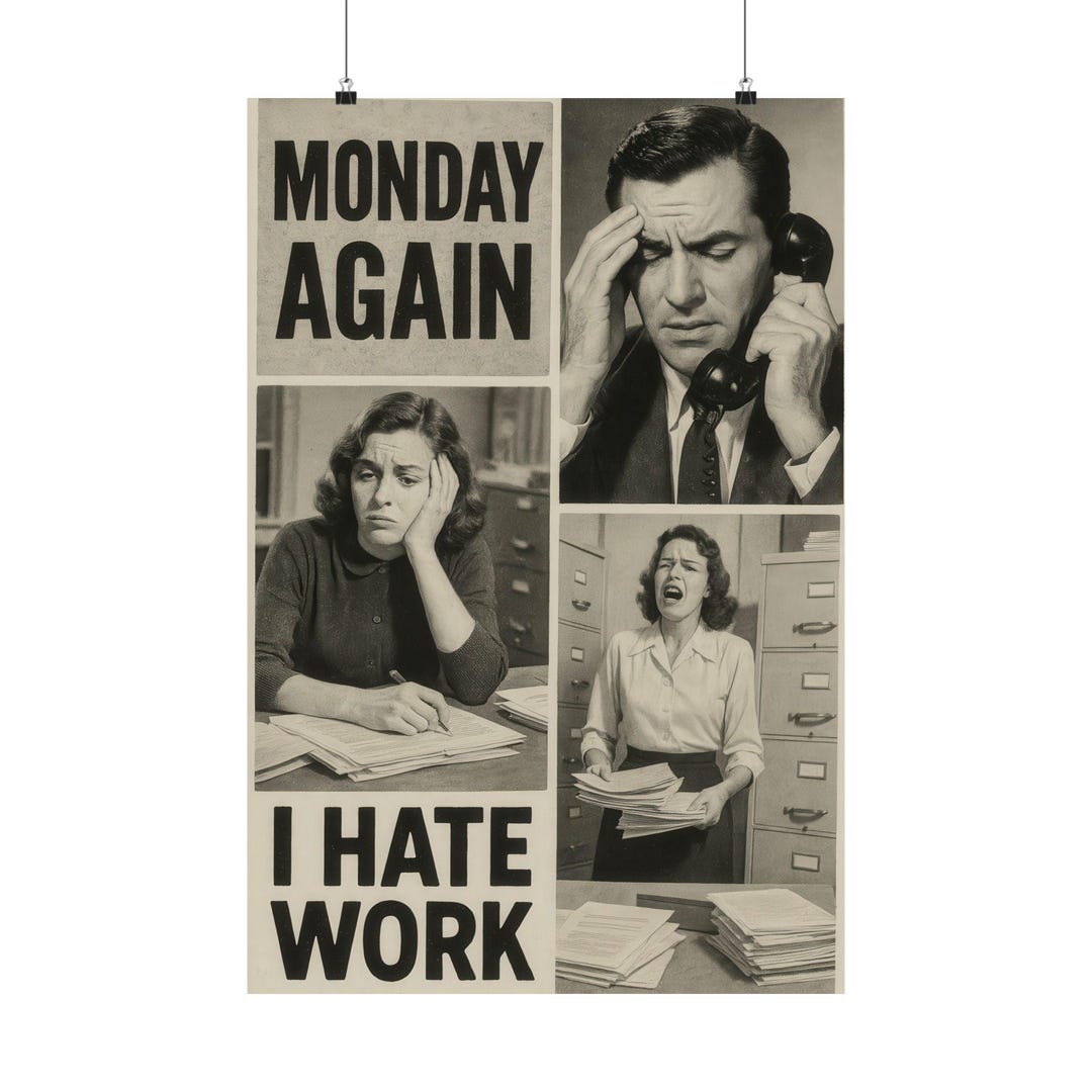 Funny I Hate Mondays Poster Print, Vintage Office Wall Art, Retro Work ...