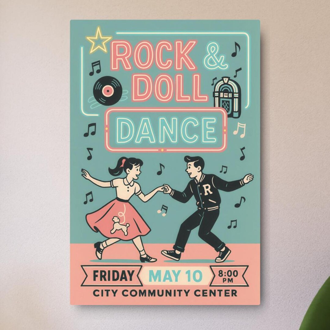 Vintage Rock & Roll Metal Wall Art Sign, Retro 50s Dance Party Decor ...