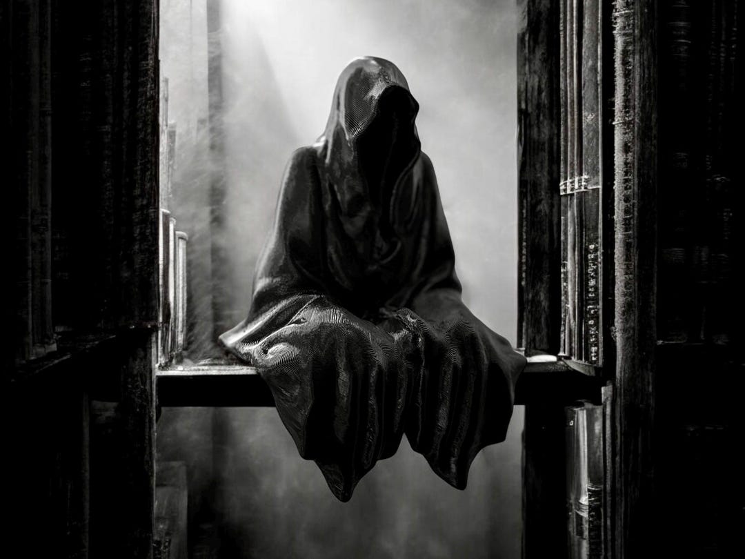Sitting Grim Reaper Decor Figurine - 3D Printed Gothic Bookshelf Figure ...