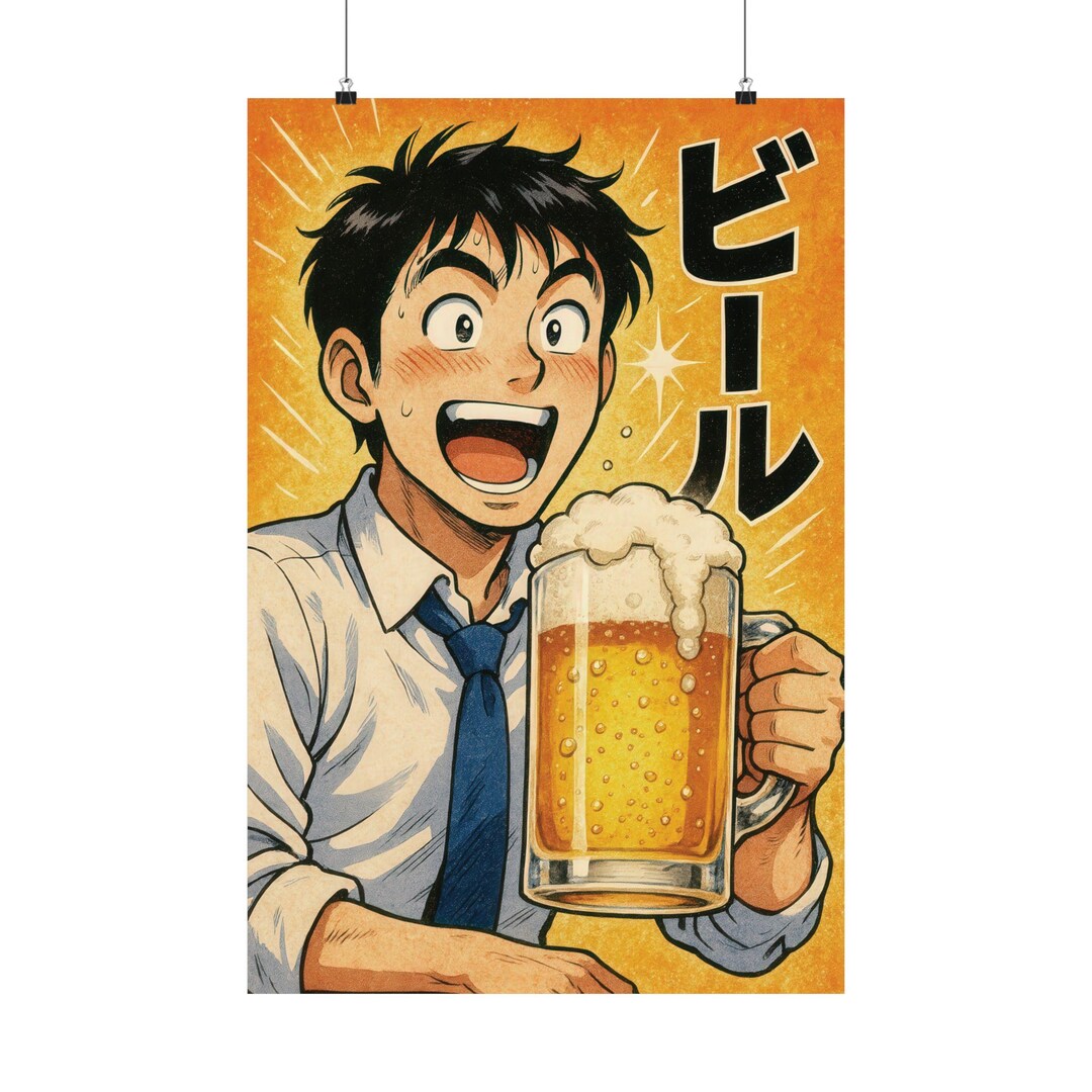 Manga Beer Commercial Poster Print, Anime Wall Art for Mancave, Cool ...