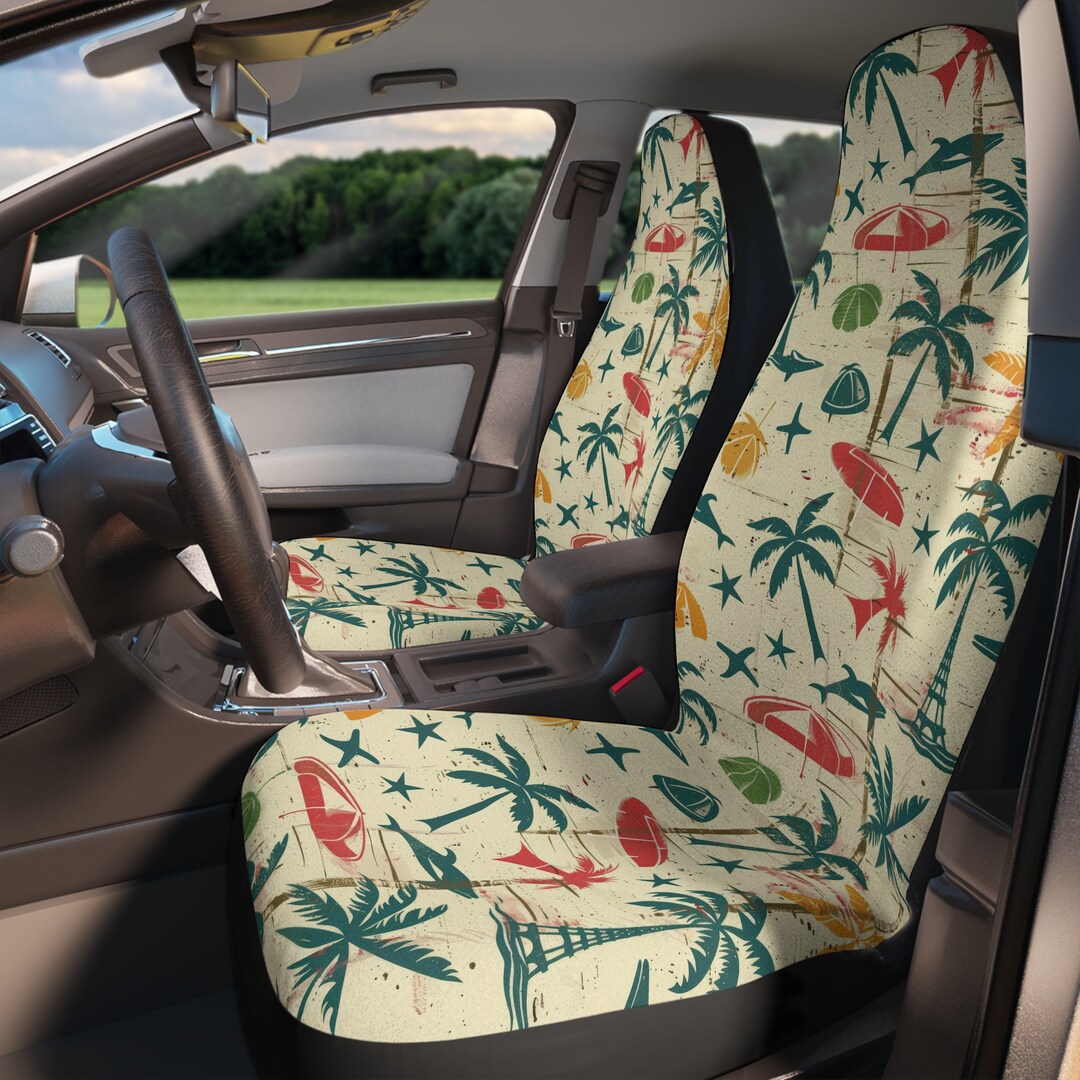 Vintage Beach Retro Car Seat Covers, Set of 2, High-quality Fabric ...