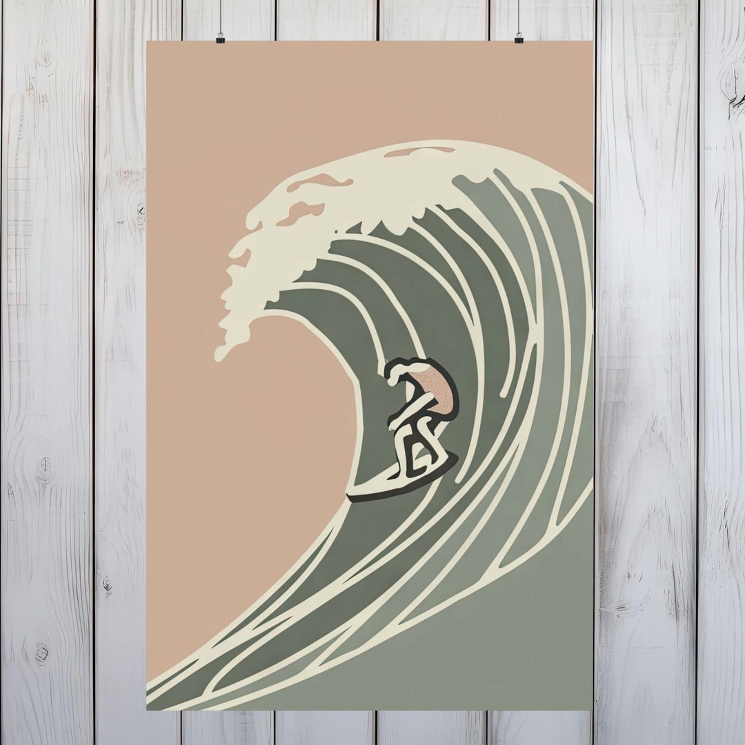 Ocean Wave Surf Art Poster, Beach Vibes Vertical Print, Catch the Wave ...