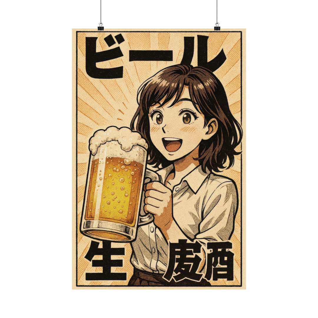 Anime Beer Poster Wall Art, Manga Style Vertical Print, Funny Brewery ...