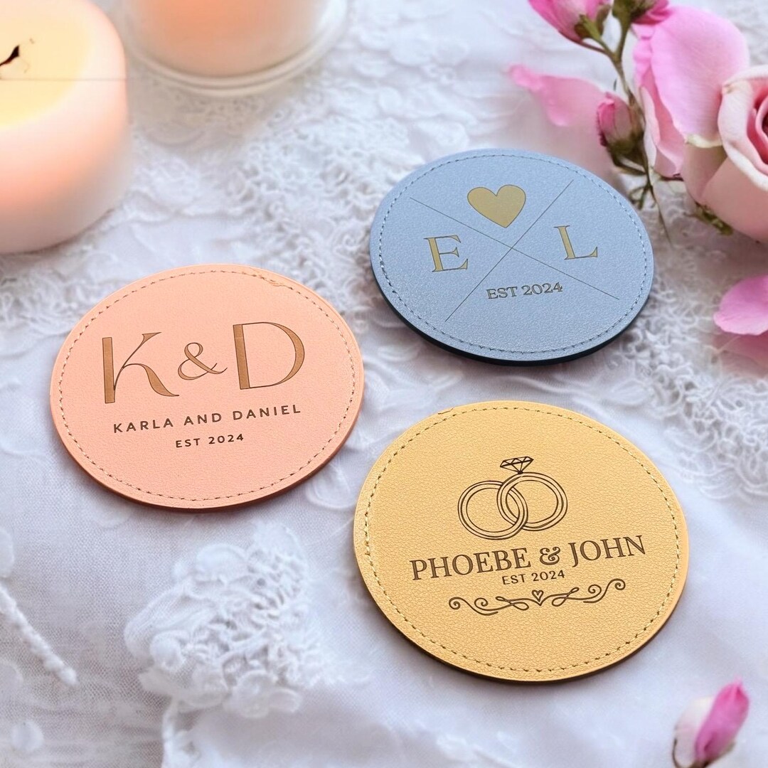 Personalized Wedding Coaster Custom Engraved Faux Leather Coaster Home ...