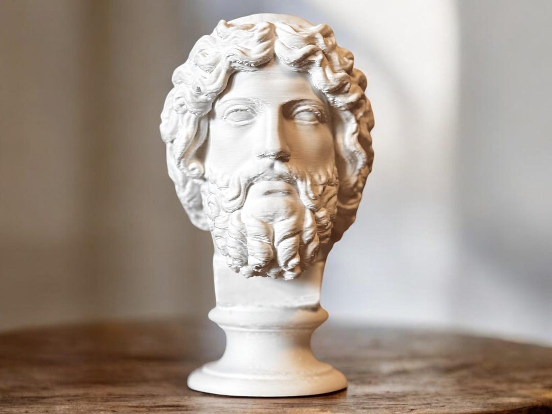 Zeus Desktop Bust - 3D Printed Greek History Bookshelf Statue - Ancient ...