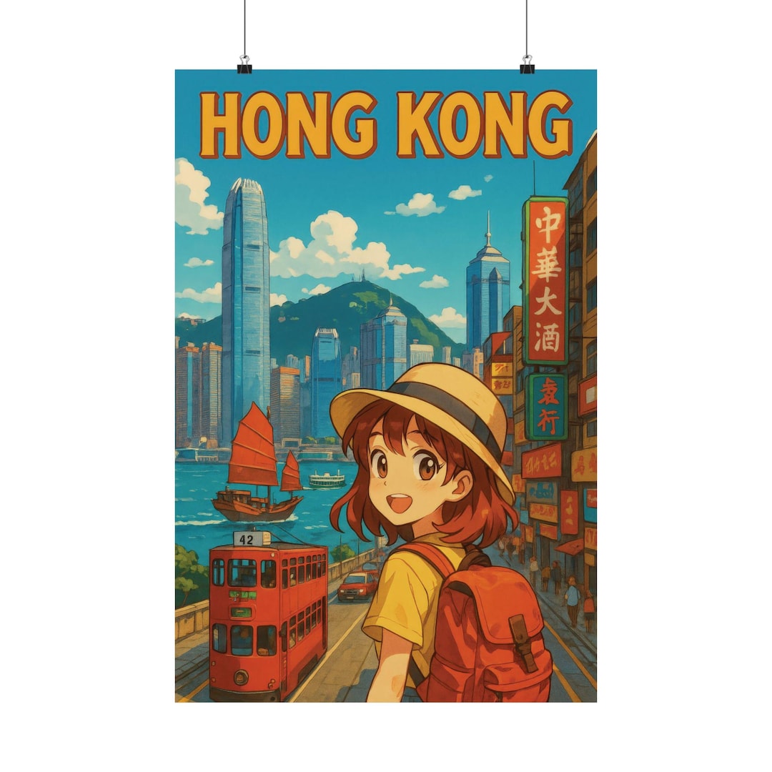 Anime HONG KONG Travel Poster - Manga Wall Art Travel Print, Anime ...