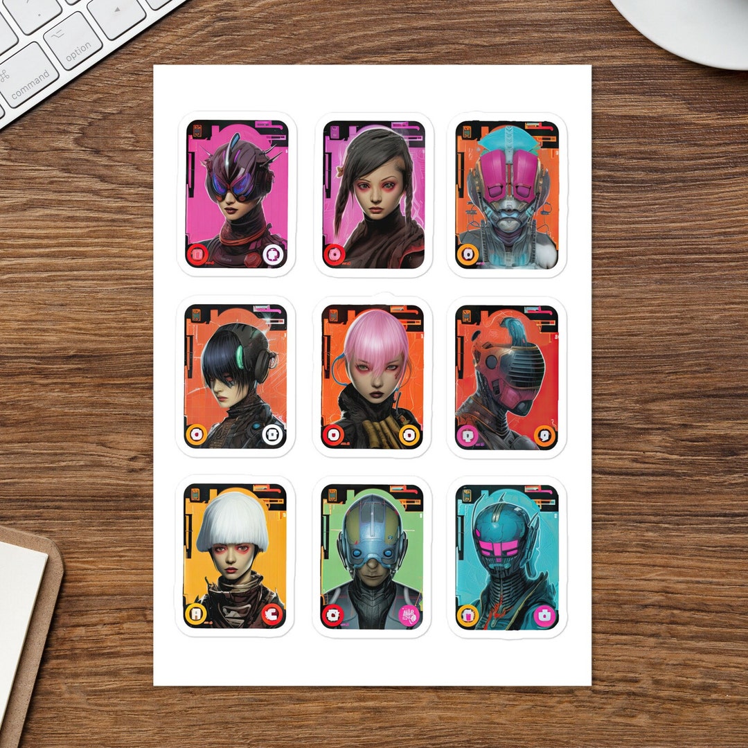 Cyberpunk Trading Card Sticker Sheet Futuristic Neon Decals for Laptops ...