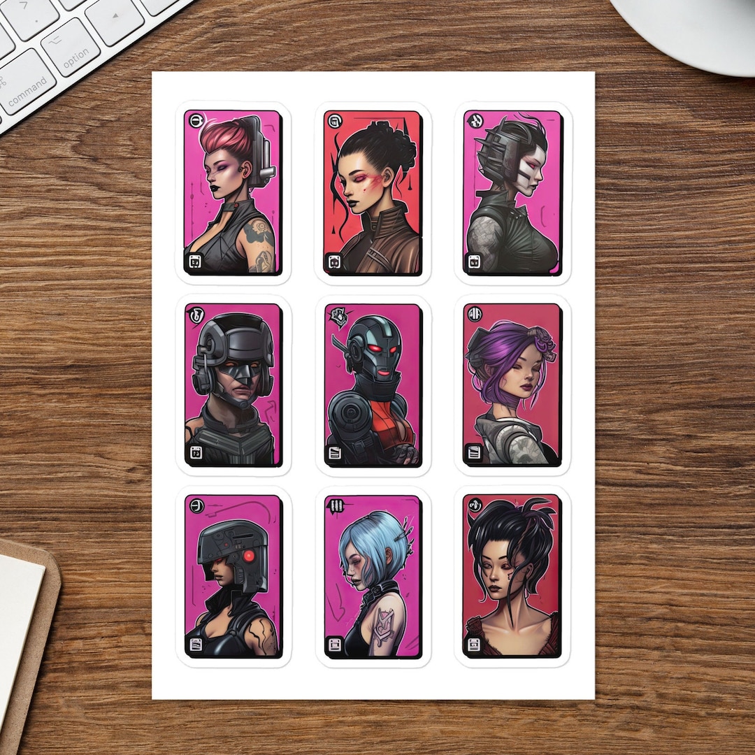 Cyberpunk Trading Card Sticker Sheet Futuristic Neon Decals - Etsy