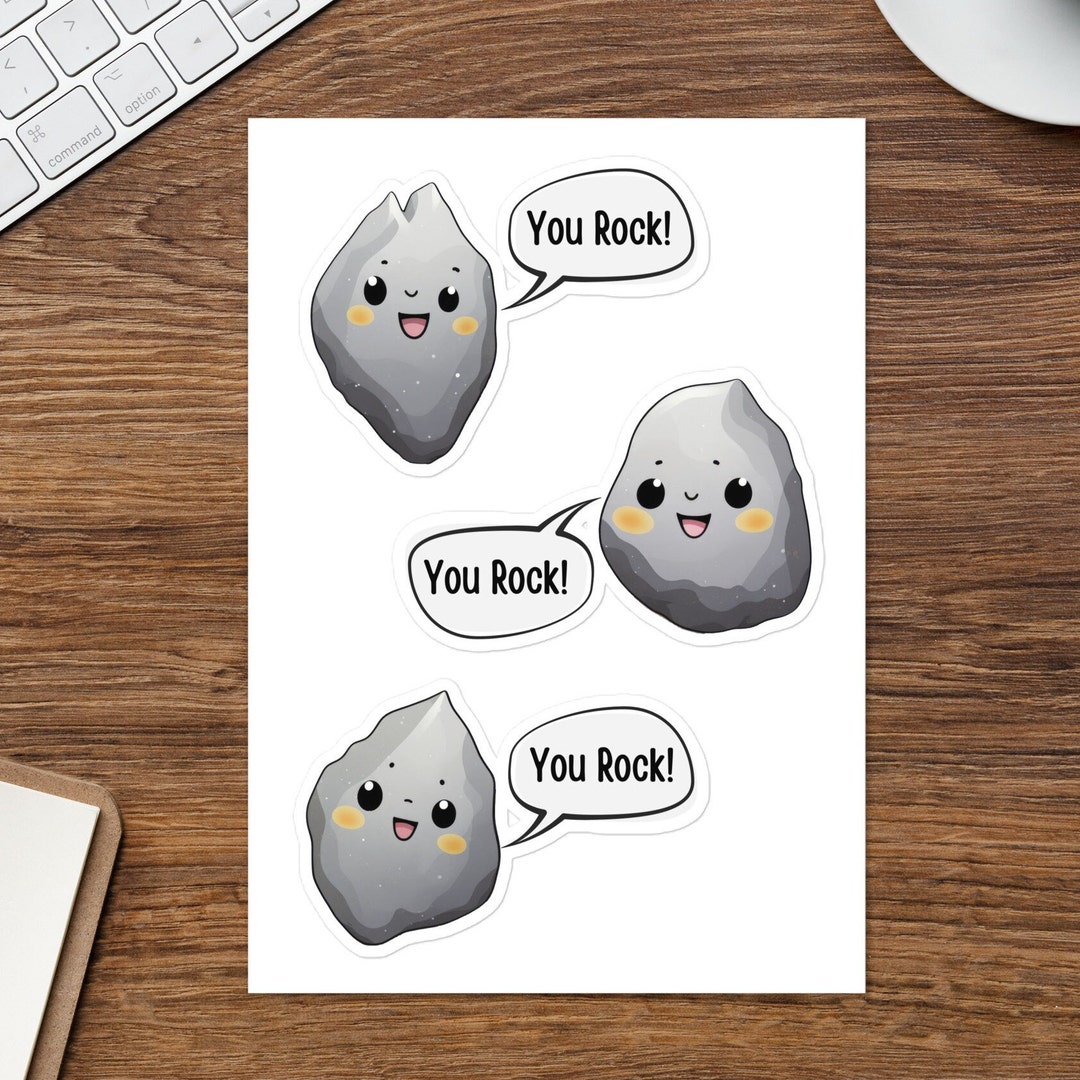 You Rock! Cute Kawaii Stone Stickers - 3 Cheerful Encouraging Rock ...