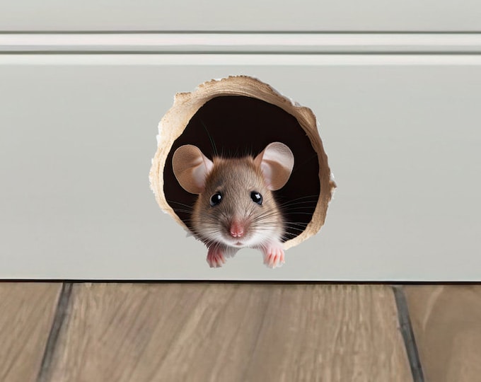 Nursery Mouse Wall Decal Decor, Mouse Vinyl Sticker, Mouse Hole Decal ...