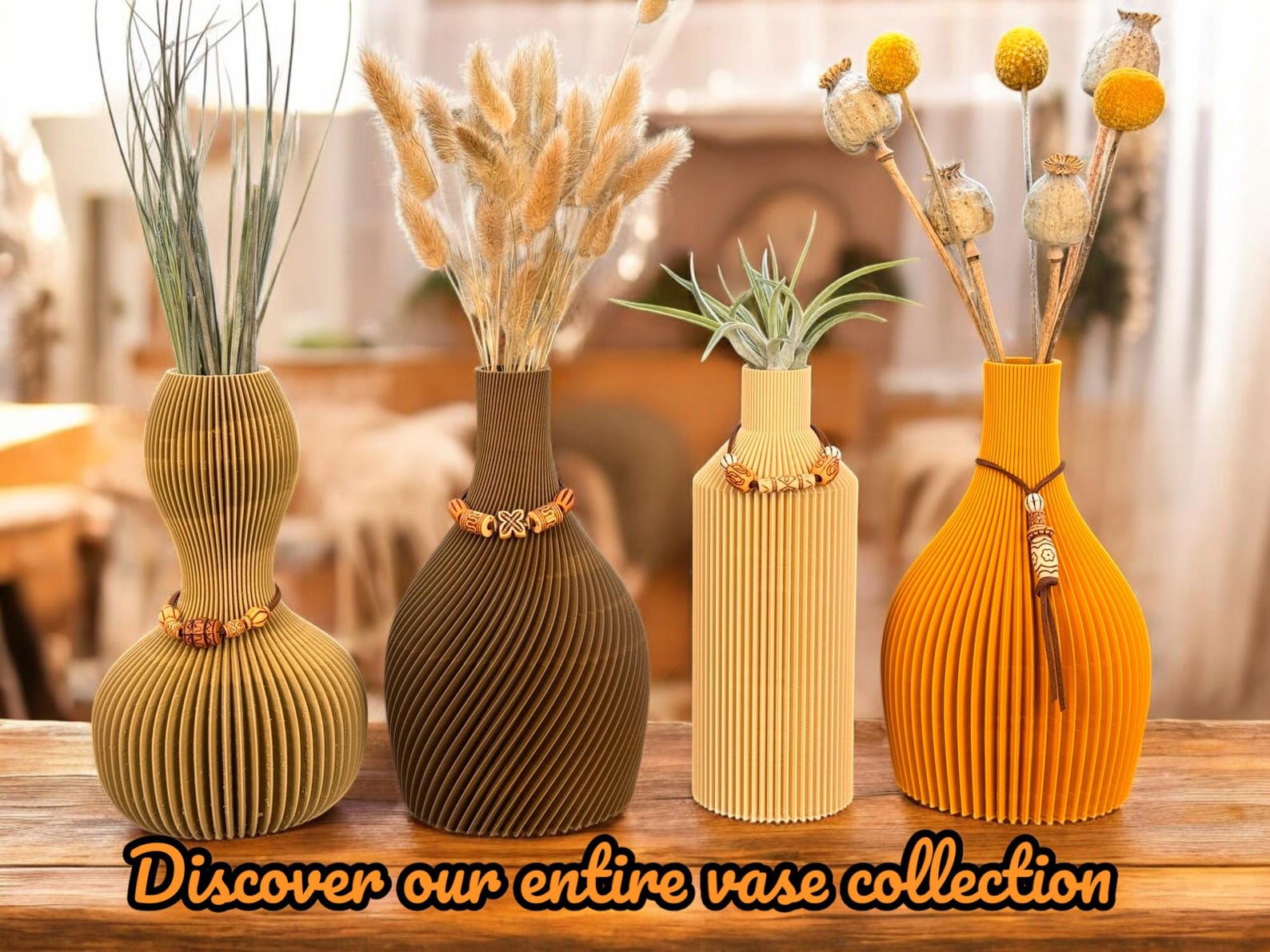 Unique Textured Vase "nyala" - Sustainable 3D Printed Wood PLA Vase for ...