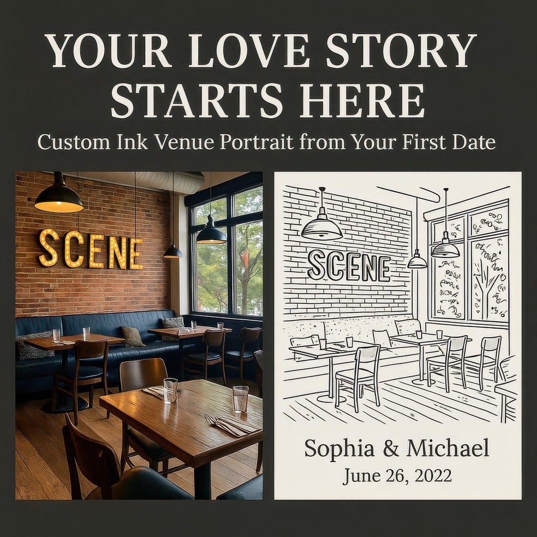 Custom First Date Venue Line Art – Digital Ink Portrait From Photo ...