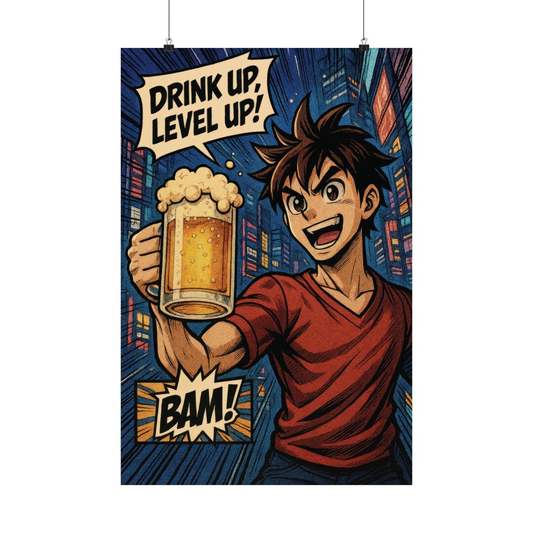 Japanese Manga Beer Poster Print, Funny Anime Art for Mancave, Vertical ...