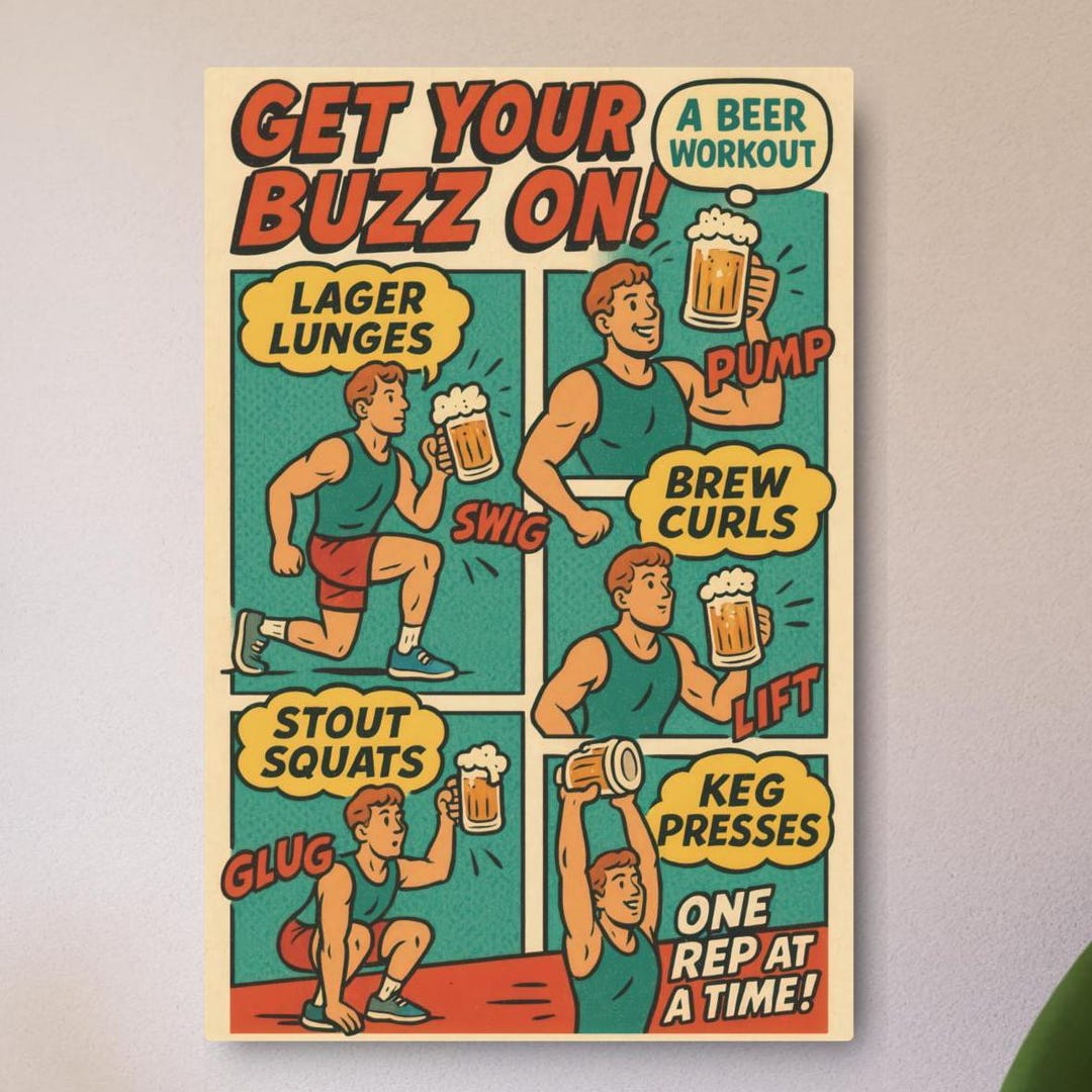 Vintage Beer Exercise Metal Plaque, Rustic Brewery Bar Decor, Mancave ...
