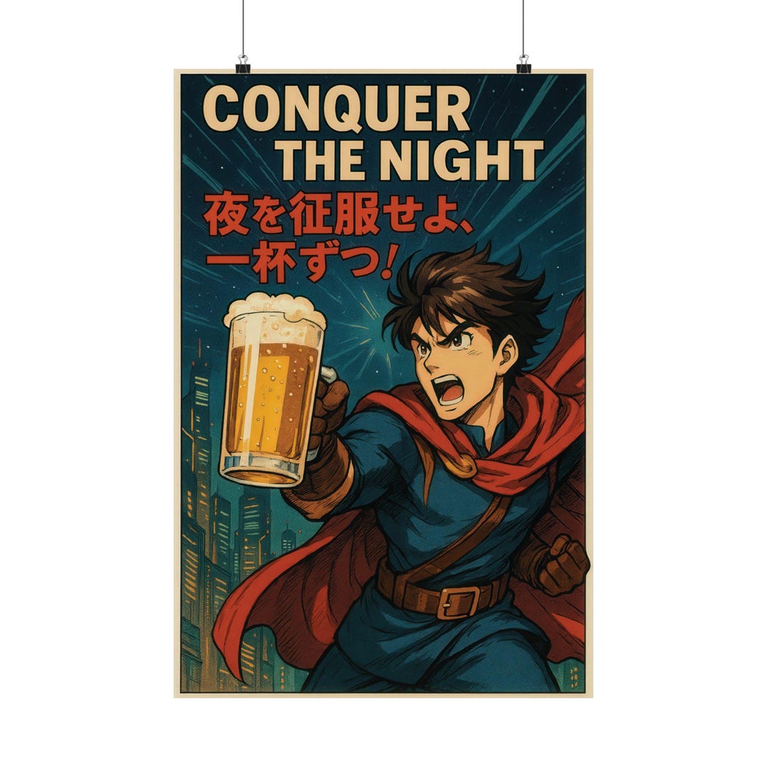 Funny Manga Beer Wall Art Print, Vertical Matte Poster for Mancave ...