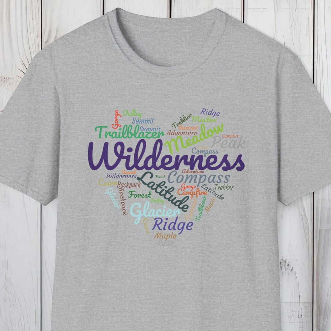 Outdoor Enthusiast Word Cloud T-shirt: Adventure, Forest, Ridge, Hiking ...