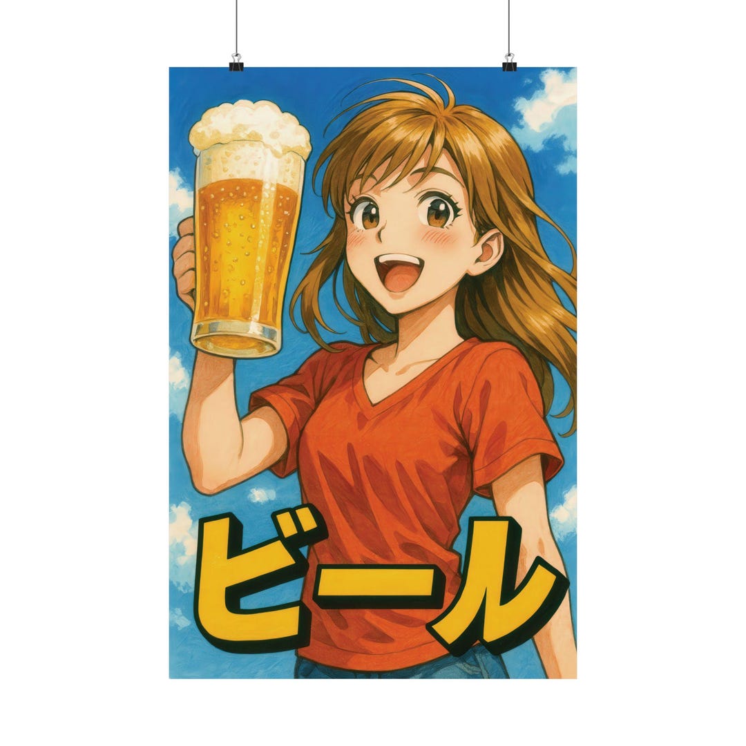 Manga-inspired Beer Poster Art Print, Anime Wall Decor for Mancave ...