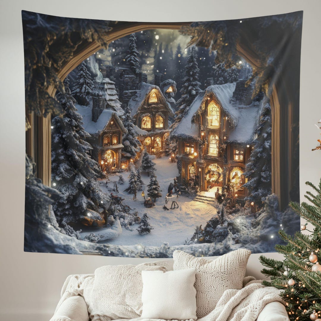 Magic Winter Wonderland Wall Tapestry Snowy Holiday Scene Cozy Wall Art ...