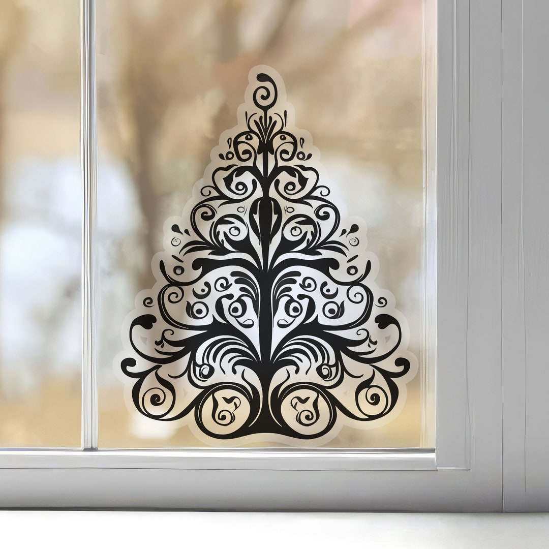 Filigree Christmas Tree Window Decal Elegant Holiday Decor - Etsy