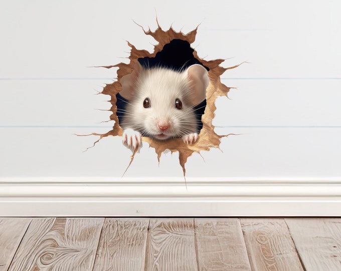 Nursery Mouse Wall Decal Decor, Mouse Vinyl Sticker, Mouse Hole Decal ...