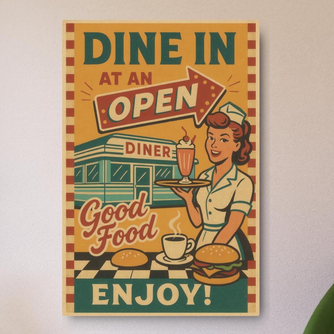 Retro Diner Metal Art Sign Vintage Kitchen Wall Decor, Rustic 50s ...