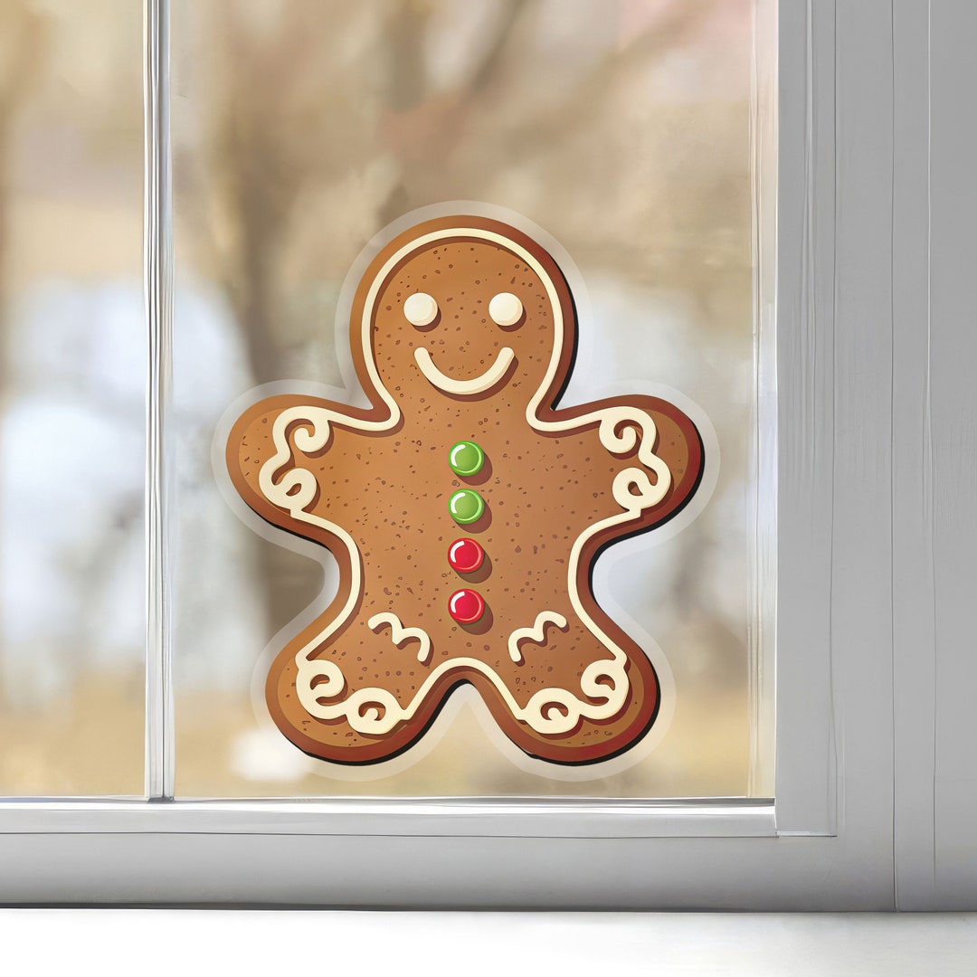 Smiling Gingerbread Man Window Decal Festive Holiday Decor, Premium ...