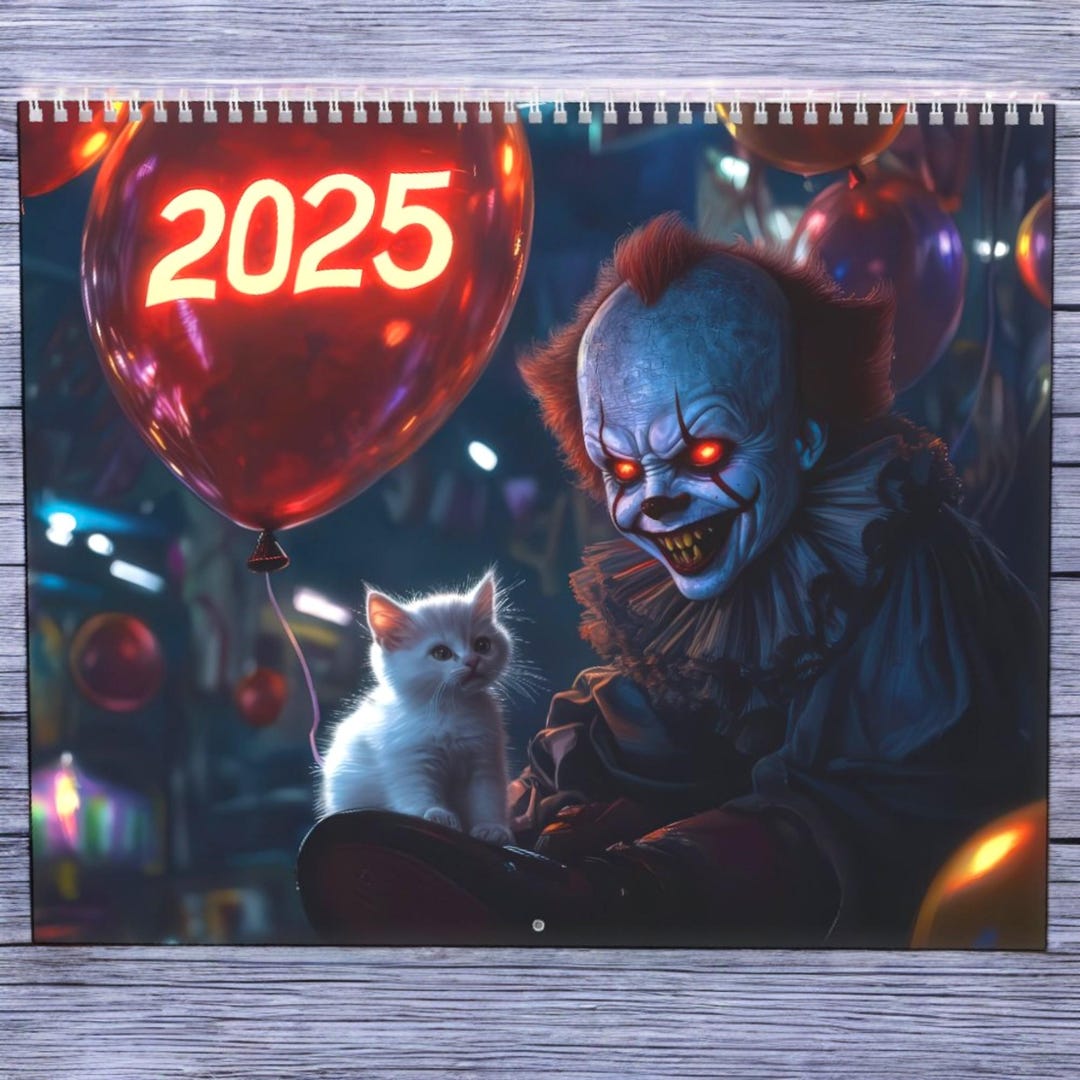 Creepy Clowns and Kittens Calendar 2025 Monthly Spooky Clown and Cute ...
