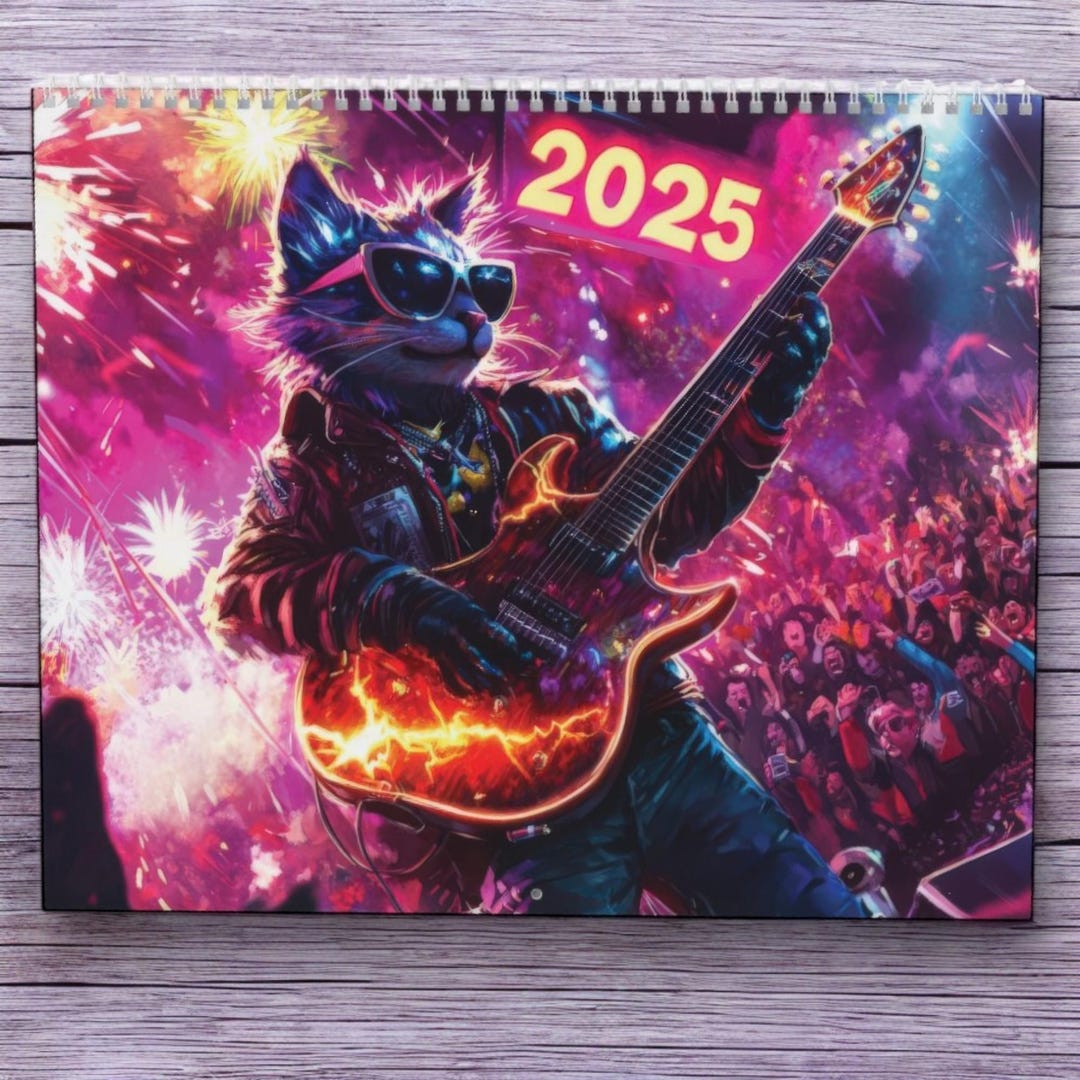 Rockstar Cats Wall Calendar 2025 - Monthly Cool Cat Art for Music ...