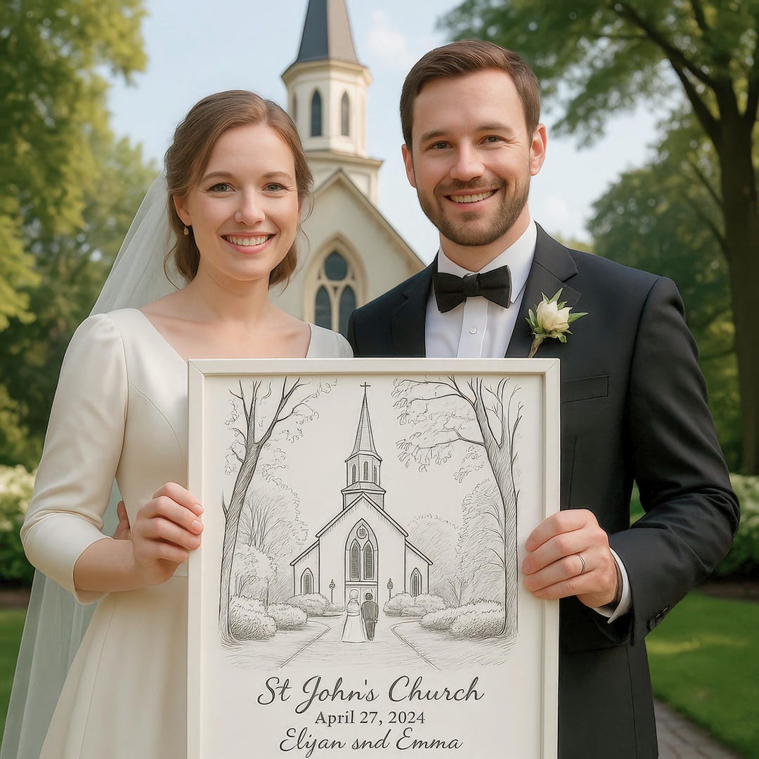 Custom Wedding Venue Ink Illustration Keepsake From Photo ...