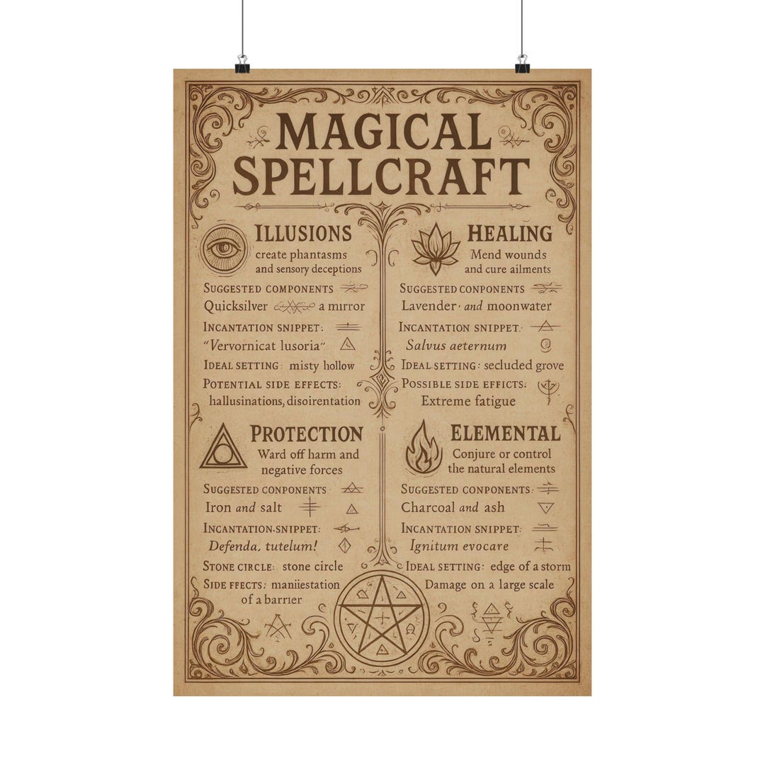 Magical Spellcraft Poster Matte Vertical Art Print for Witchcraft Wall ...
