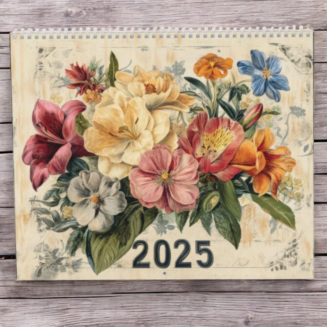 2025 Vintage Botanical Wall Calendar - Floral Nature Décor - Rustic ...