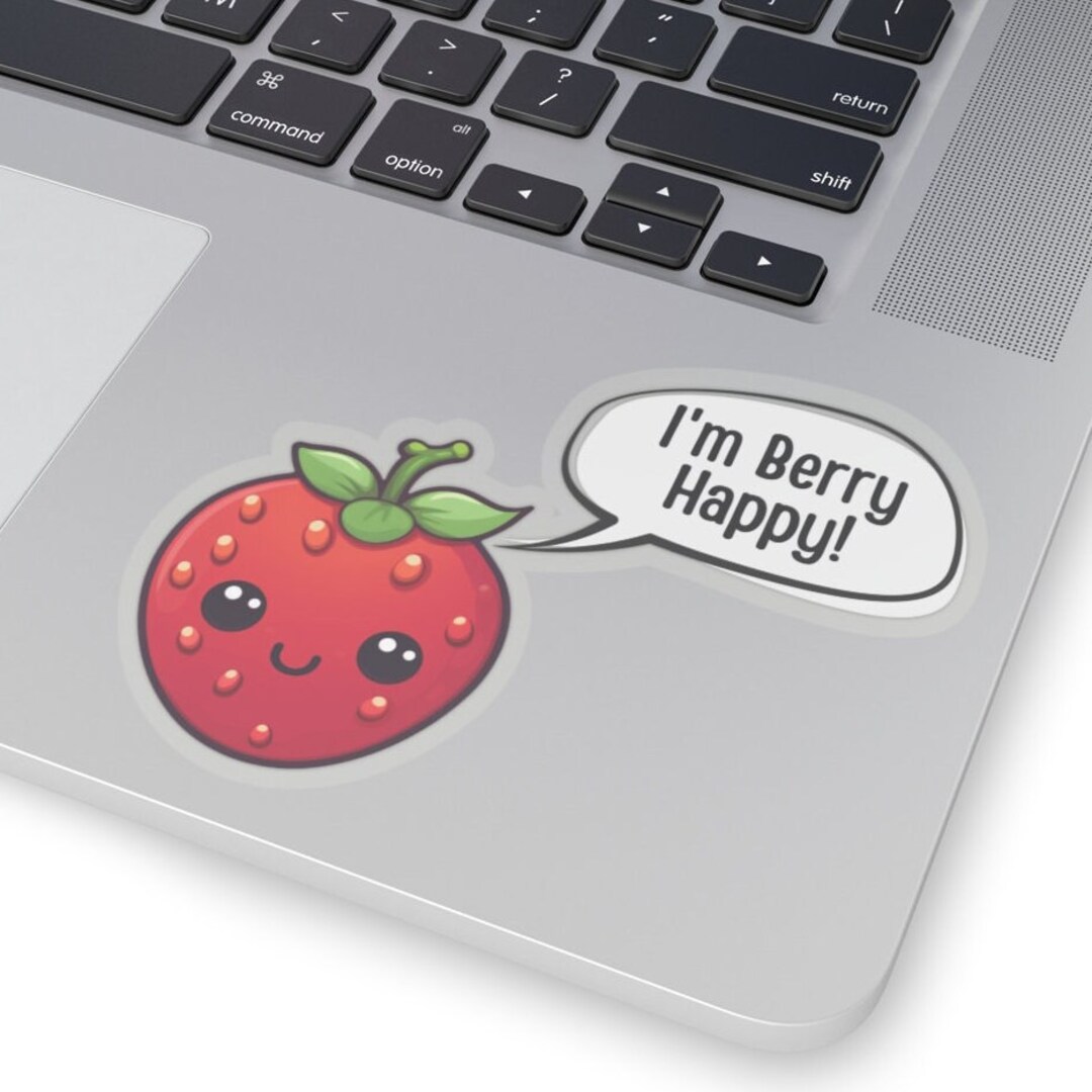 Happy Strawberry Pun Sticker - "i'm Berry Happy!" Whimsical Fruit Decal ...