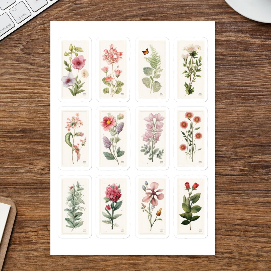 Botanical Garden Sticker Set 12 Vintage Floral Decals for Nature Lovers ...