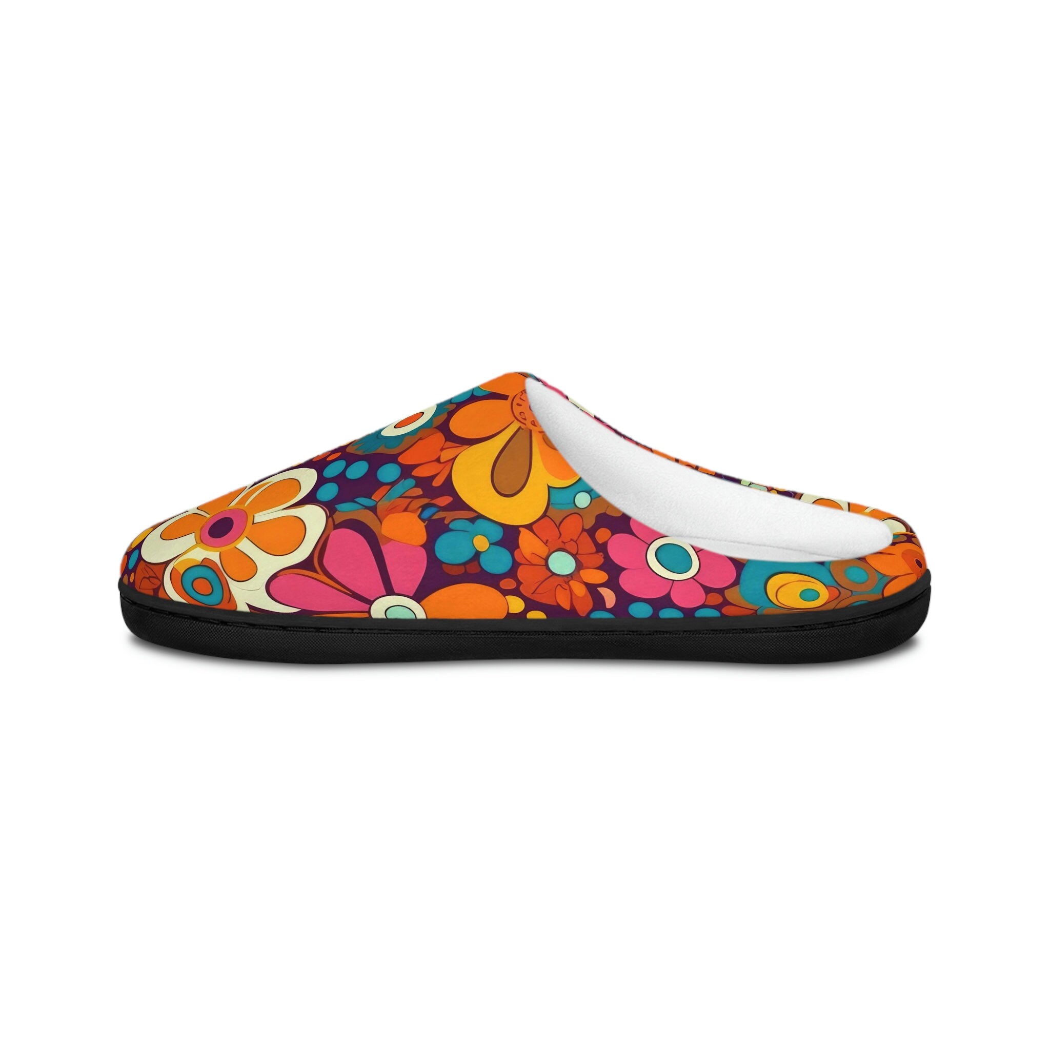 Colorful 70s Hippie Flower Pattern Women's Indoor Slippers - Etsy