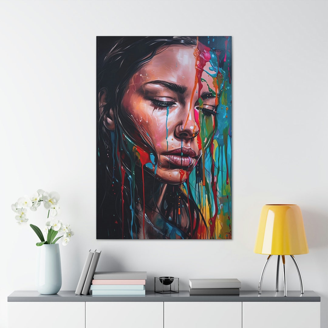 Dripping Art Woman Portrait Canvas Gallery Wrap Vibrant - Etsy