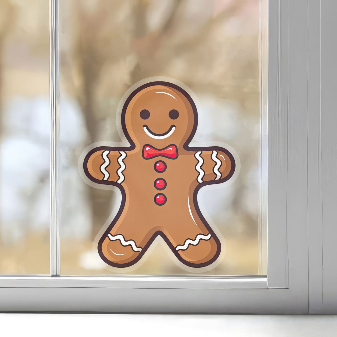Cheerful Gingerbread Man Window Decal Festive Holiday Decor, Premium ...
