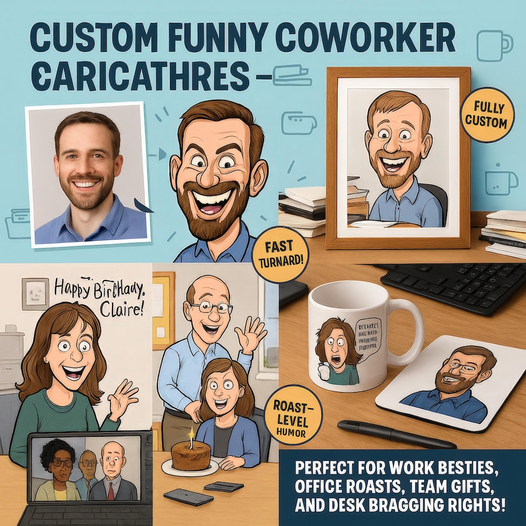 Custom Funny Coworker Caricature - Personalized Office Gift for ...