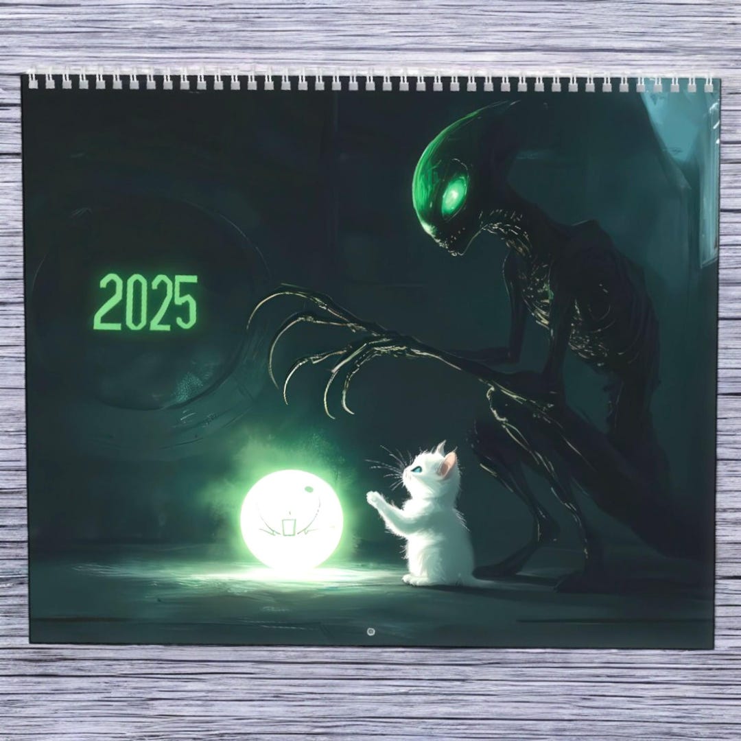 Aliens & Cats Wall Calendar 2025 Monthly Planner Featuring Cats in ...