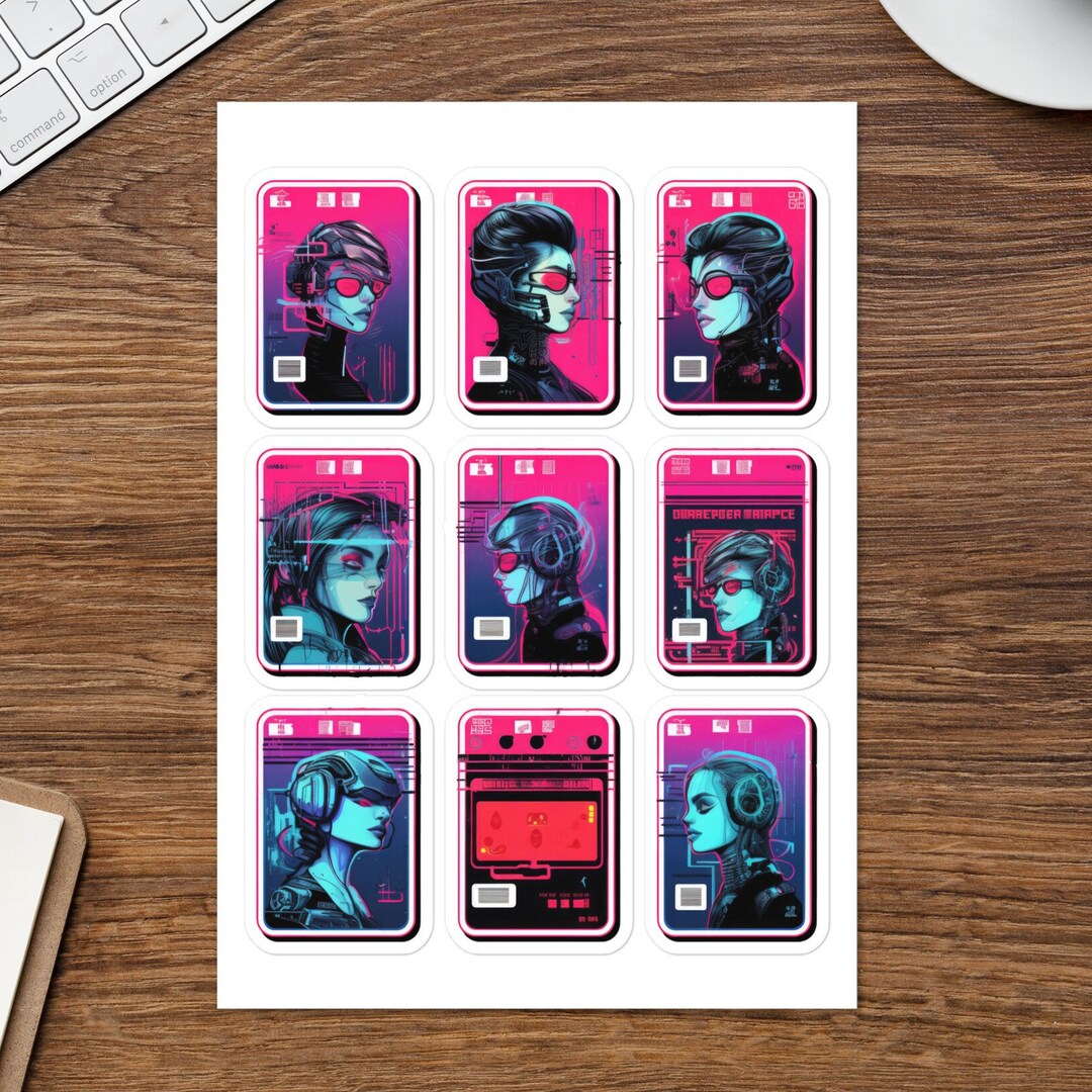 Cyberpunk Trading Card Sticker Sheet Futuristic Neon Decals for Laptops ...