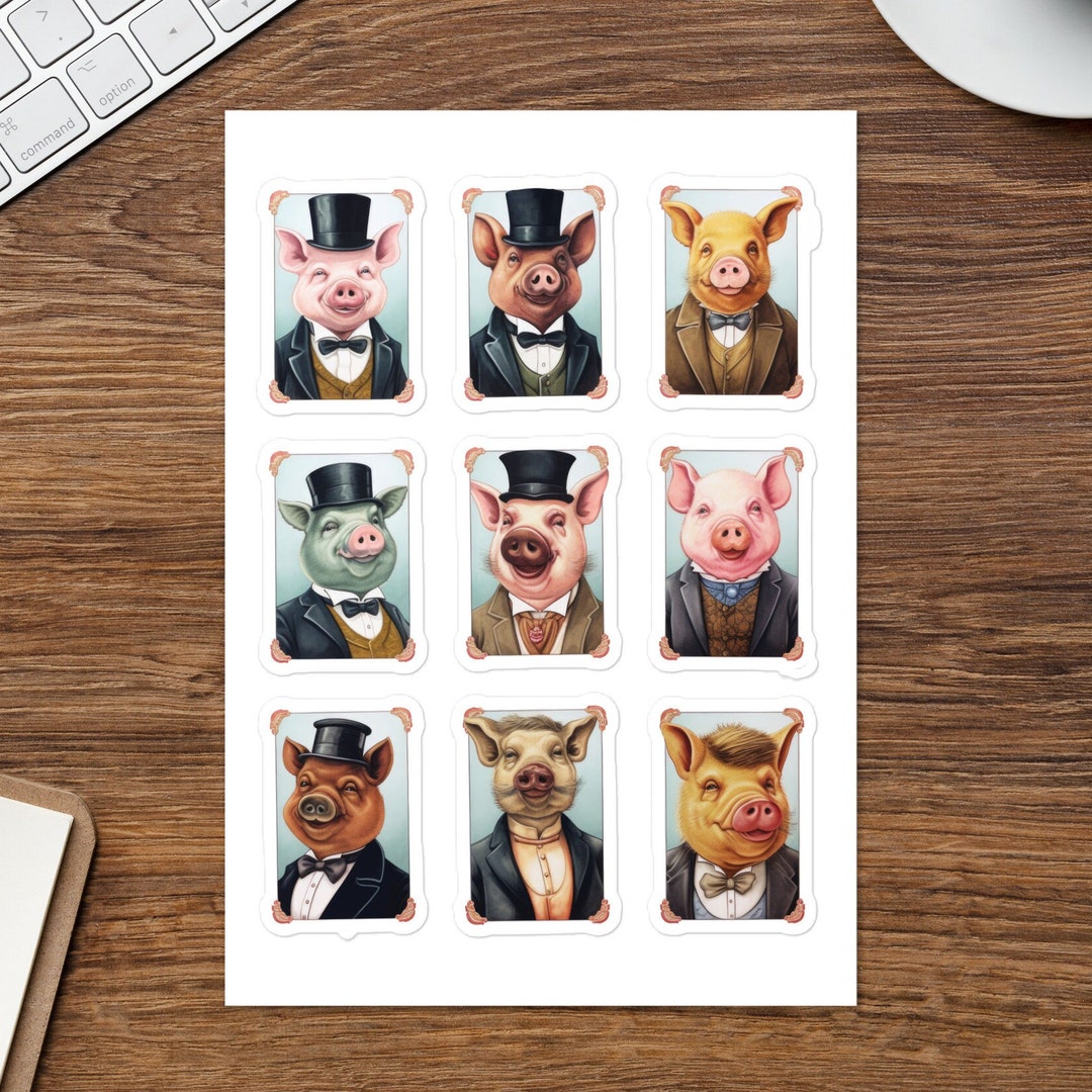 Gentleman Pig Decal Set Sophisticated Sticker Sheet for Dandy Looks ...