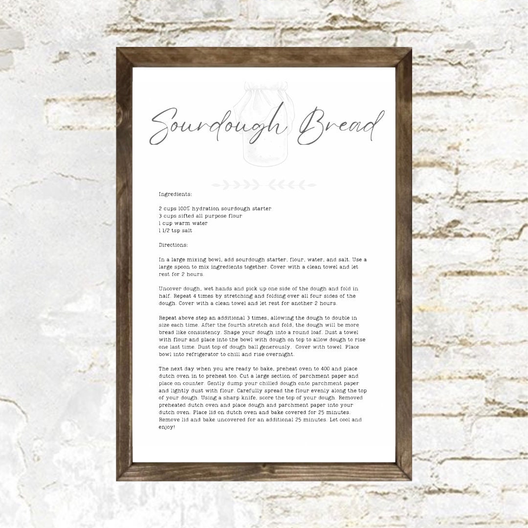 Sourdough Recipe Framed Sign | Kitchen Sign | Farmhouse Decor | Wall ...