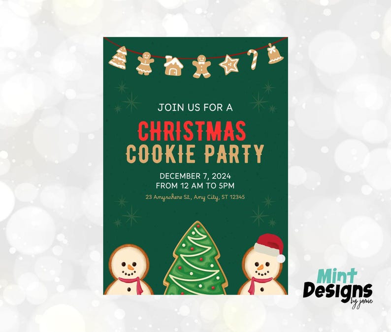 Editable "cookie Party" Invitation, Holiday Themed Invite, Canva ...