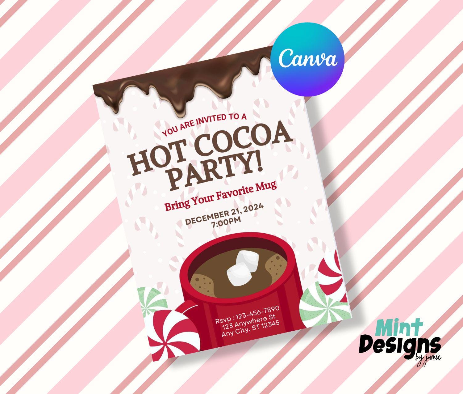 Editable "hot Cocoa Party" Invitation, Hot Cocoa Themed Invite, Canva ...
