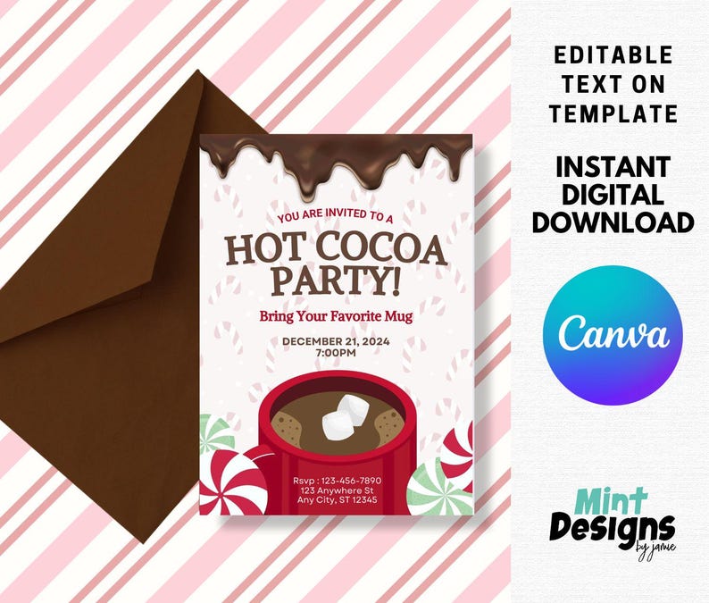 Editable "hot Cocoa Party" Invitation, Hot Cocoa Themed Invite, Canva ...