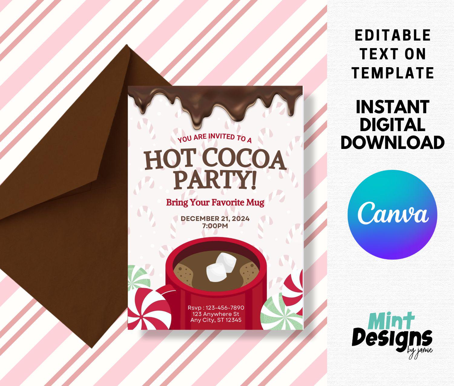 Editable "hot Cocoa Party" Invitation, Hot Cocoa Themed Invite, Canva ...
