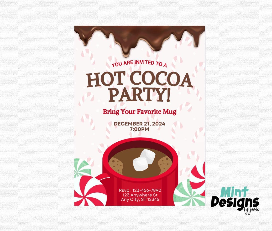 Editable "hot Cocoa Party" Invitation, Hot Cocoa Themed Invite, Canva ...